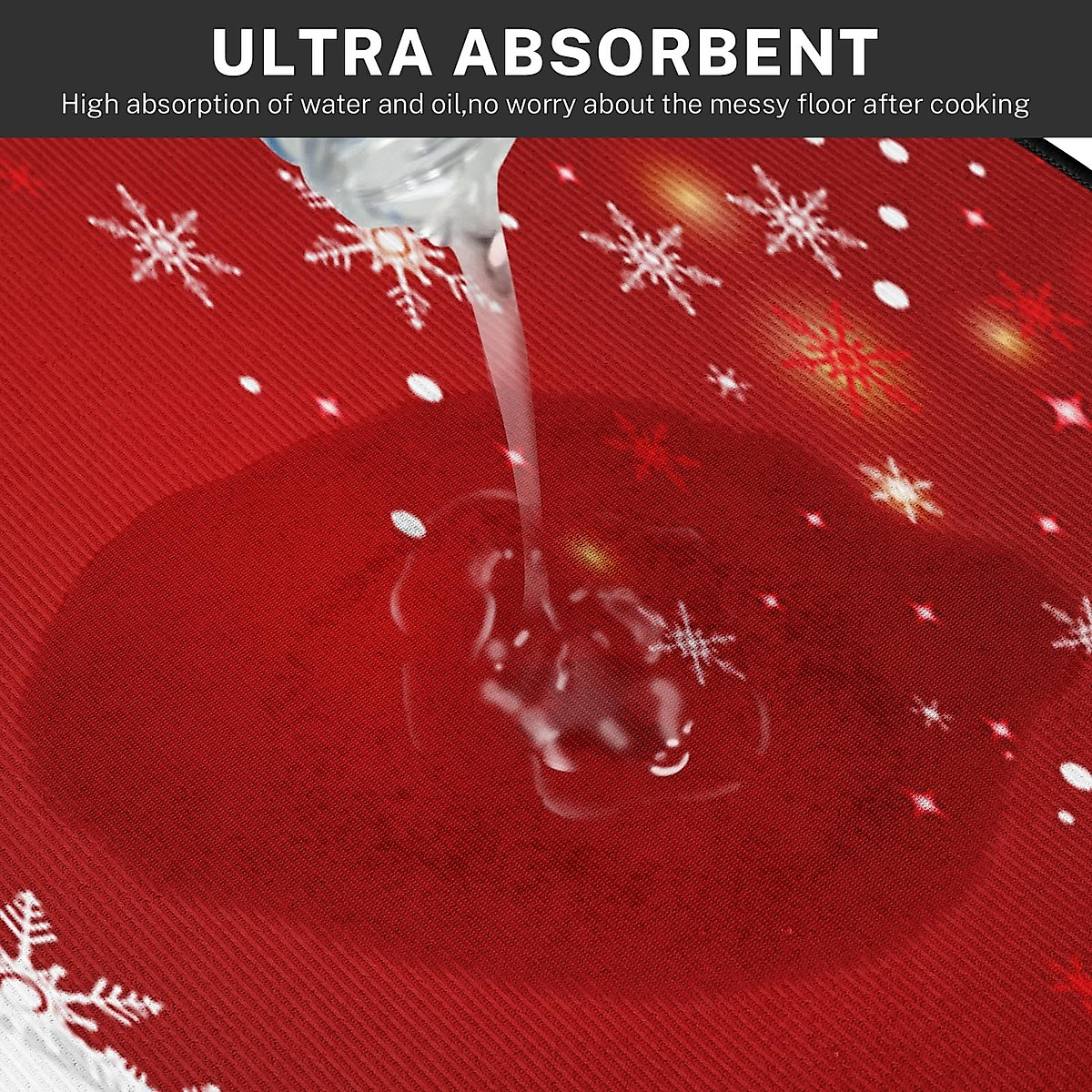 Tayney Christmas Kitchen Rugs and Mats Non Skid Washable Set of 2, Snowflake Red Snow Floor Mats, Xmas Runner Rug, Winter Kitchen Decor