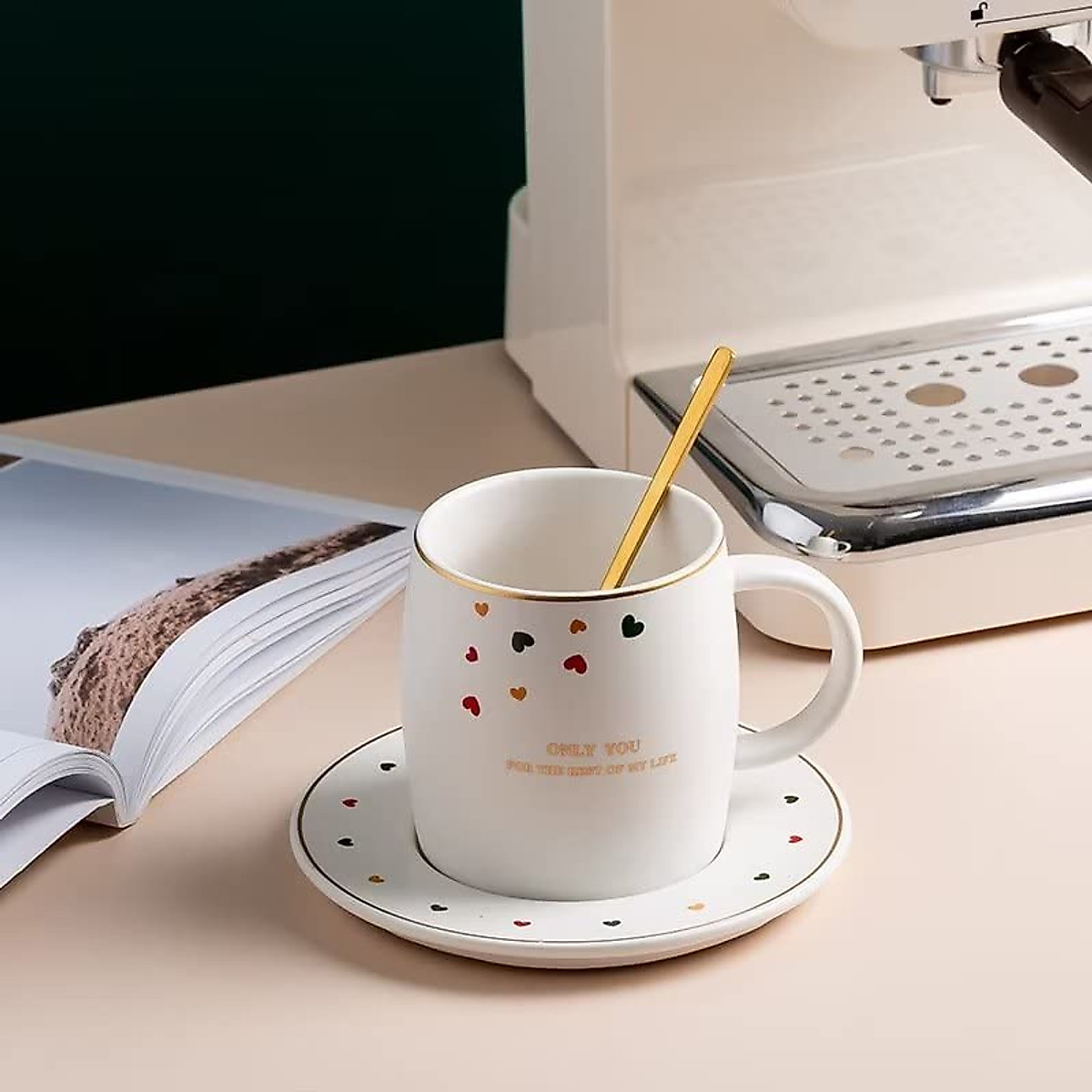 Namyuk 14 Oz Fine China Tea Cup Coffee Cup with Spoon and Saucer Set, Espresso Cups Coffee Mugs Tableware