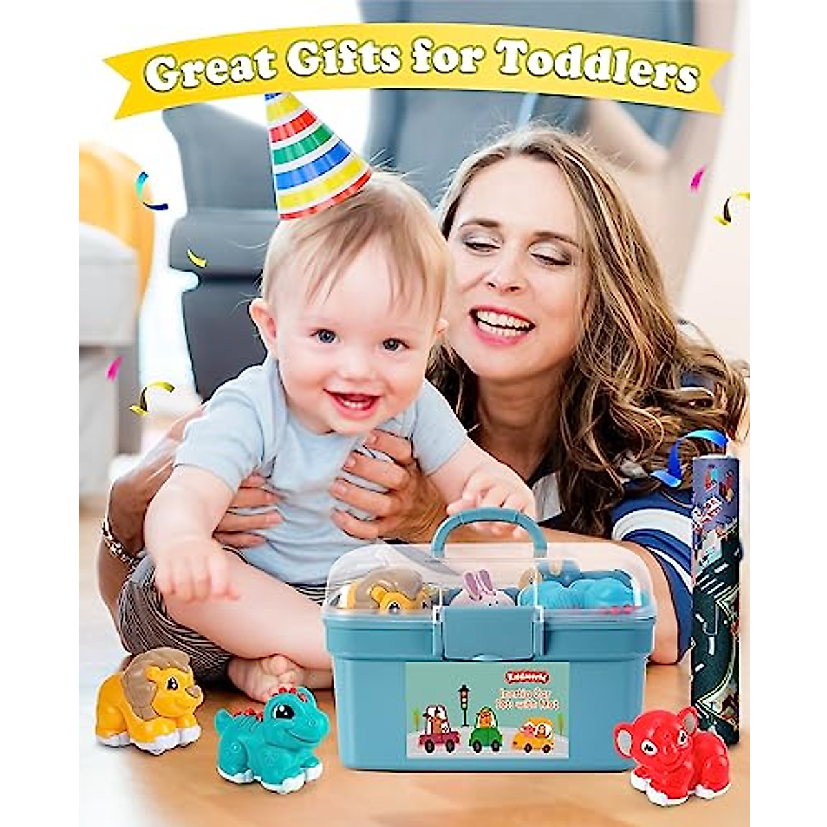 Kiddiworld Animal Car Toys for 1 Year Old Boy Gifts, Infant Baby Toys 12-18 Months, Pull Back Cars Truck Toys for 1-3 Year Old Girl Gifts, One First Christmas Birthday Gifts for Toddler Toys Age 1-2