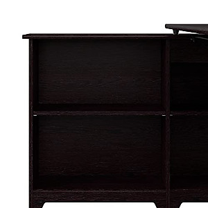 Bush Furniture Cabot 52W 3 Position Sit to Stand Corner Bookshelf Desk in Espresso Oak