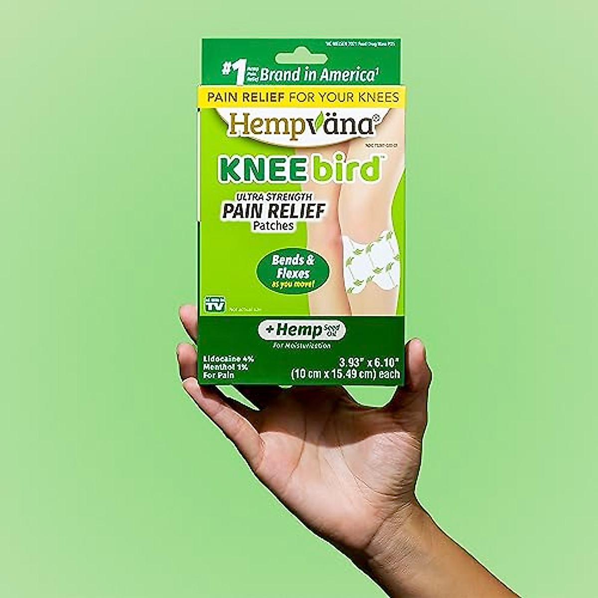 Hempvana Knee Bird Knee Relief Patch, FDA-Listed Doctor-Designed, AS-SEEN-ON-TV, Cool Numb Hemp Triple Action Technology Up to 8 Hours of Relief, Ergonomic Knee Design, Bends & Flexes When You Move