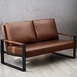 AWQM Faux Leather Couch, Mid-Century Loveseat Sofa,Upholstered Faux Leather Loveseat,Small Loveseat for Small Spaces,Small Couch for Bedroom,Office,Living Room,2-Seat Sofa,Borwn