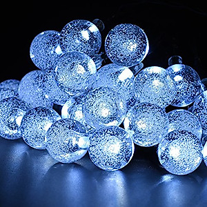 Solar Globe Lights Outdoor,20FT 30 LED Waterproof Fairy String Lights Hanging for Indoor/Outdoor Commercial Decor Ambiance Lighting for Garden Backyard Wedding Holiday Party(8 Modes/White)