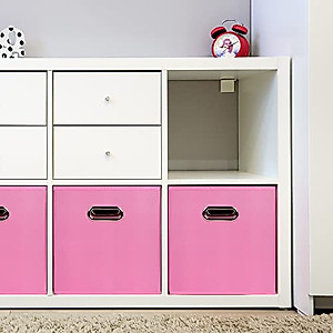 NieEnjoy Fabric Cubes Storage Containers ,Foldable Storage Bins Cubes Organizer Baskets with Dual Handles for Shelf Closet Set of 6,(Pink)