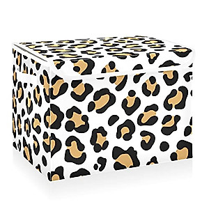 CaTaKu Leopard Spots Brown Storage Bins with Lids and Handles, Fabric Large Storage Container Cube Basket with Lid Decorative Storage Boxes for Organizing Clothes