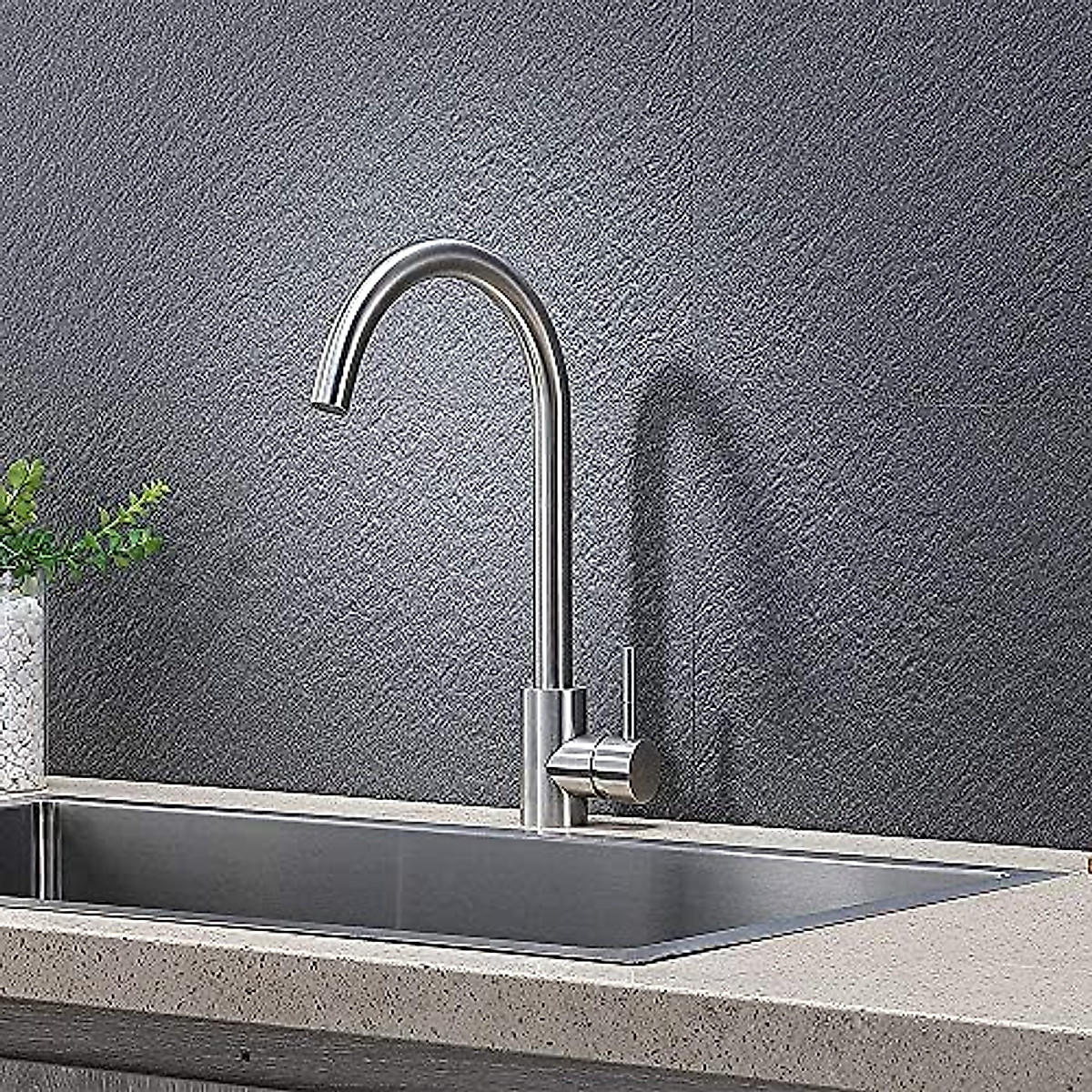 VAPSINT 360 Degree Swivel Modern Brushed Nickel Single Handle Bar Faucet, Small Rv Prep Bar Sink Faucet Bar Faucet for Kitchen Sink Single Hole with Hot & Cold Water Supply Hoses