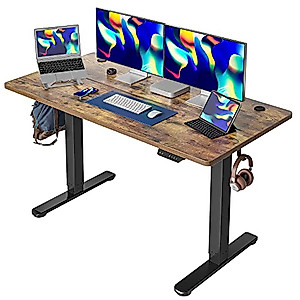 Cubiker 55 x 24 Inch Standing Desk, Stand up Height Adjustable Home Office Electric Table, Sit Stand Desk with Splice Board, Black Frame & Rustic Brown Desktop