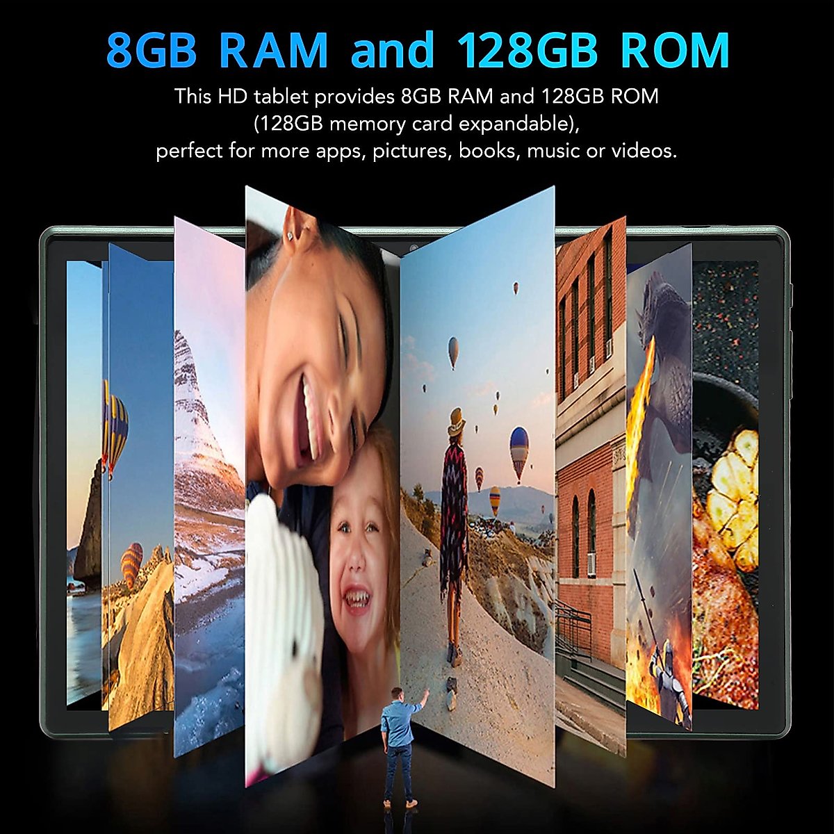10.1 Inch Business Tablet for Android 11.0, 1920x1200 IPS 8 Core, 128GB ROM 8GB RAM, 5G WiFi Calling Cellphone Tablet with Night Reading Mode, for Learning, Working, US Plug (Green)