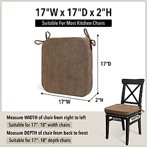 Tromlycs Chair Pads for Dining Chairs Set of 4 Kitchen Room Seat Cushions Indoor Non Slip with Ties 17 x 17 Inch Brown Corduroy