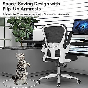 FFIJJ Office Chair,Ergonomic Office Chair,Breathable Mesh Desk Chair, Lumbar Support Computer Chair with Flip-up Armrests, Executive Rolling Swivel Task Chair,Home Office Desk Chair (White)