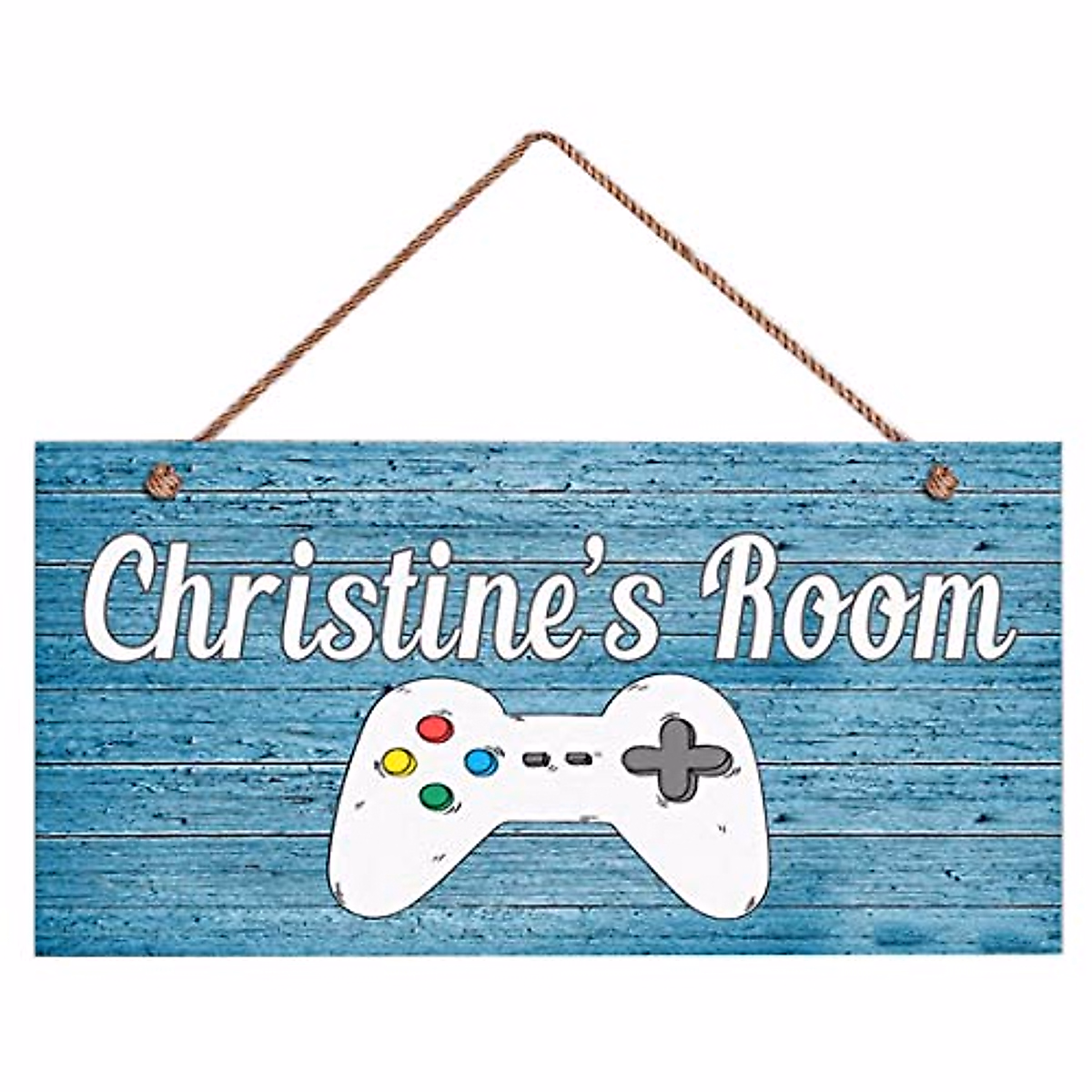 Gamer's Sign, Kids Door Sign, Game Controller Room Sign, Rustic Blue Wood Style, Personalized Kid's Name 6" x 12" Sign