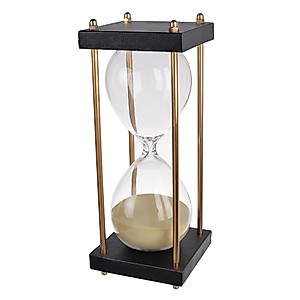 Classic 30 Minute Hourglass Timer Sand Tan Half Hour Glass Decor Metal Modern Office Vintage Timepiece Decorative Brown Square Base