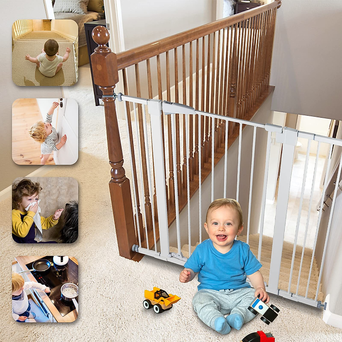Blety 36" Extra Tall Baby Gate for Stairs 29.7"-46" with Auto Close Door, Safety Dog Gate with 2-Way Door for Stairs and Doorways, Extra Wide Baby Gates for Doorways No Drill Wall Protected Pet Gate