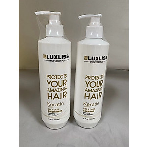 Luxliss Keratin Daily Care Shampoo and Conditioner Set, 2 Pack (16 Fl Oz each), Moisturizing, Anti-frizz, Repairing, for Chemically Treated Hair, Argan Oil