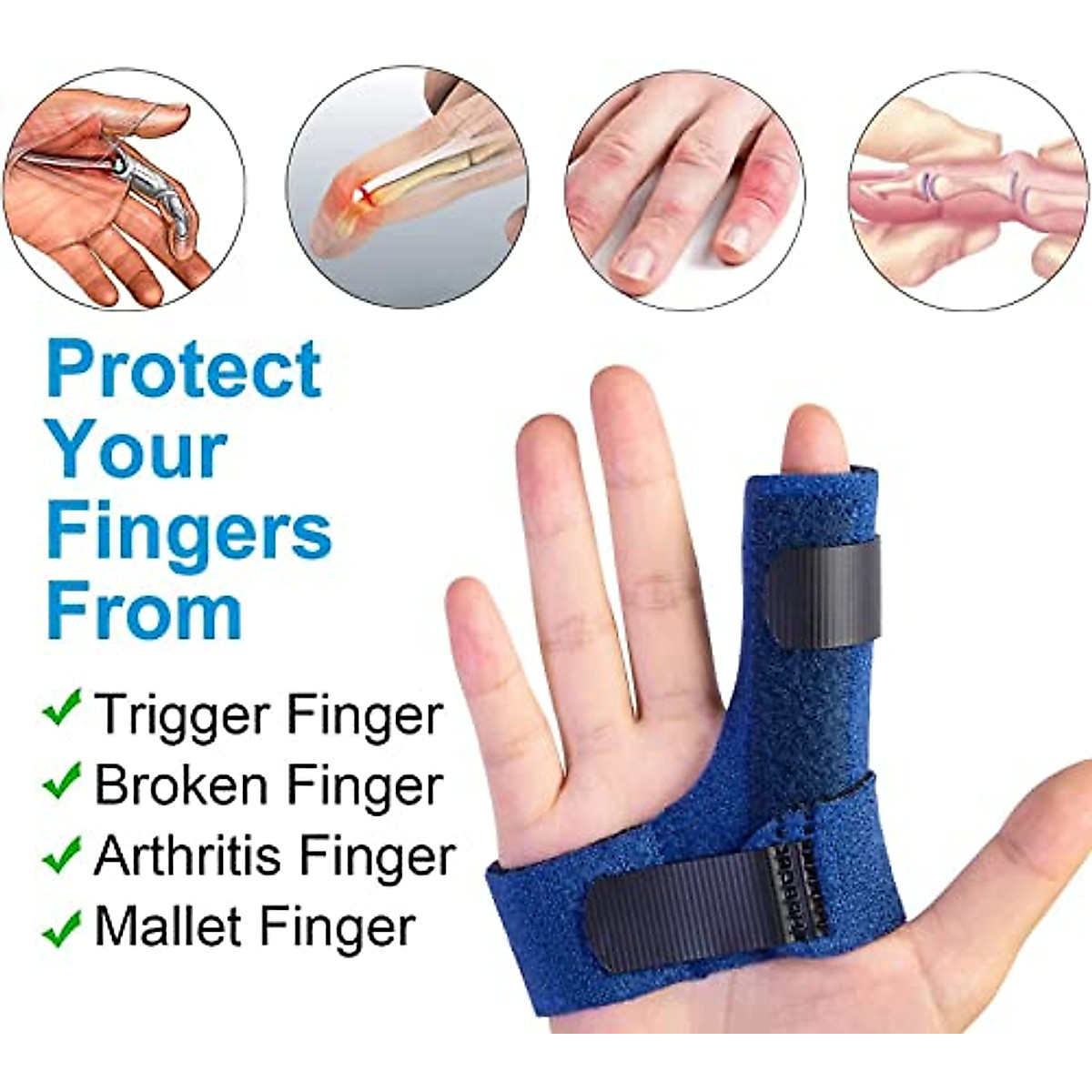Sumifun Finger Brace, Trigger Finger Splint for Index Middle Ring Pinky Finger Arthritis Pain, Tendon Injury, Broken Mallet Finger Stabilizer Supports for Dislocated Knuckle Immobilizer Wrap for