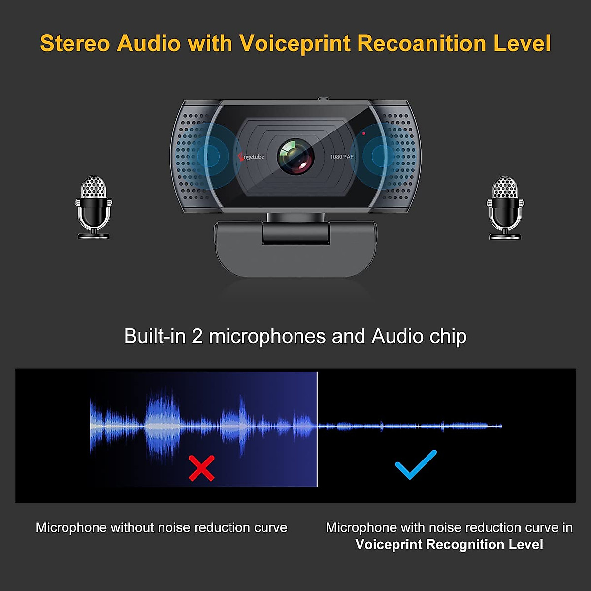 Angetube 1080P HD Webcam, USB Web cam with Autofocus Built-in Microphone & Privacy Cover，Webcam for Laptop，Streaming Web Camera for Skype/Zoom/FaceTime/Hangouts - Control Software Included