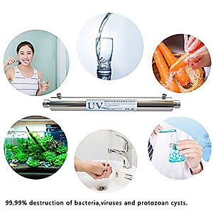 Boeray Ultraviolet Light Water Purifier Whole House Purification UV Sterilizer 55W 12 GPM with 3 pcs 254nm UV Lamp 2 pcs Quartz Sleeve 2 pcs Electronic Ballast