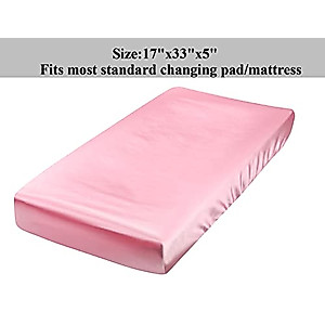 Satin Changing Pad Cover Set 2 Pack Ultra Soft Silk Protect for Baby Hair and Skin Cradle or Bassinet Sheets, Grey & Pink