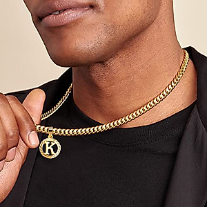KissYan Gold Initial Necklace,14K Gold Plated Round Letter Pendant Hollow Capital Monogram 5mm Cuban Chain Necklace Alhpabets from A-Z Dainty Jewelry for Women Men Girls(Letter M)