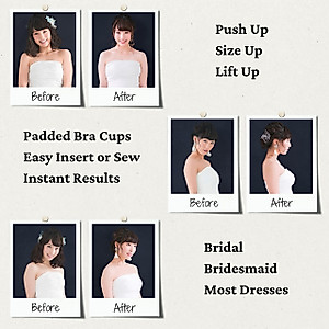 ButtonMode Extra Padded Bra Cups Insert or Sew In, Instant Push Up Size Up Boost Up Support, Balconette Breast Enhancer for Bridal, Bridesmaid, Most Dresses, White, Extra-Padded Size C, 1 Pair