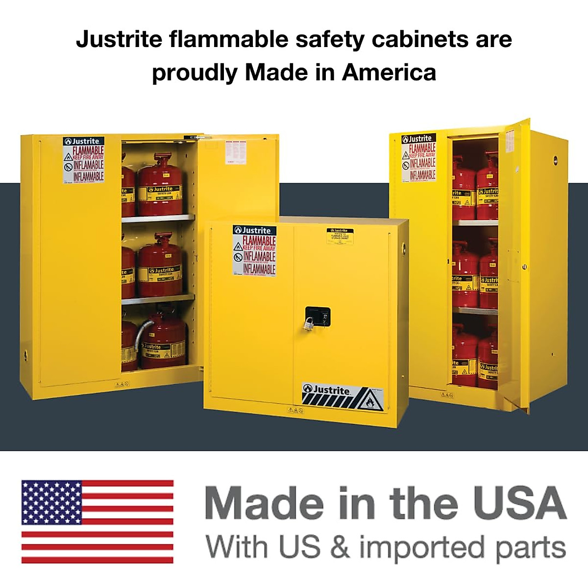 JUSTRITE 894500 Sure-Grip EX Standard Safety Cabinet, 43w x 18d x 65h, Yellow