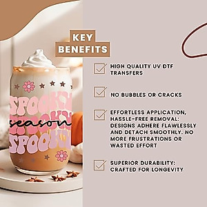 UV DTF Cup Wrap Transfer for Glass 16Oz Glass Can Rub on Transfer for Crafts, Cup Decal Stickers,9 Sheets Waterproof Ready to Apply, Ready to Press Transfers for Crafting Halloween Bats Spooky Pumpkin