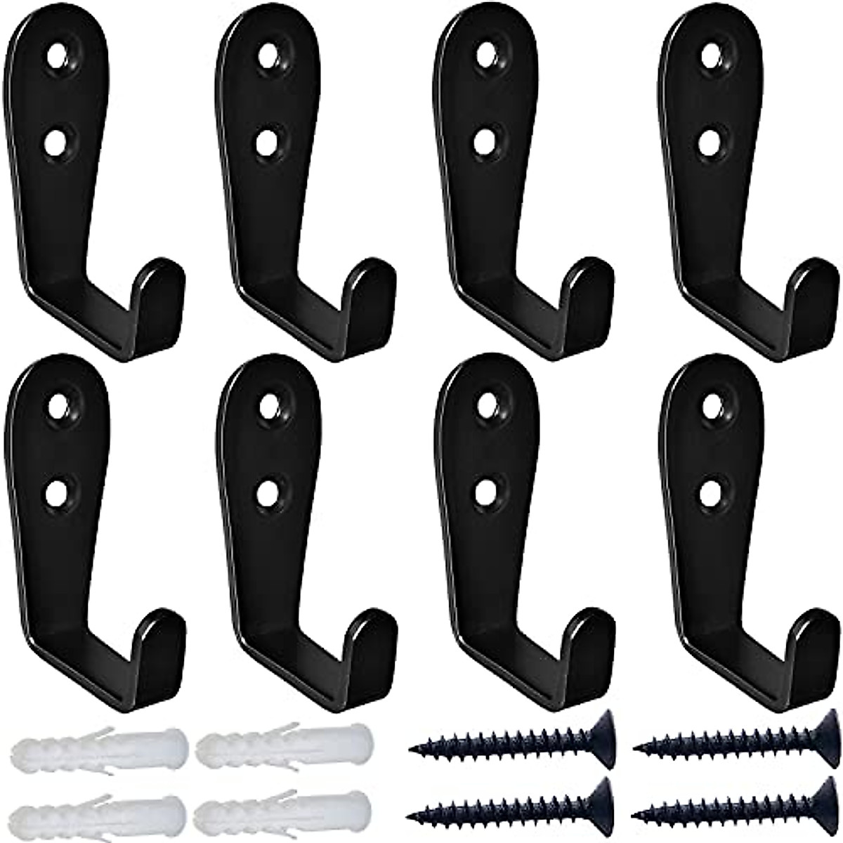 NBGRLVS 8 Pcs Black Coat Hooks for Wall, Heavy Duty Hooks for Hanging Coats No Rust Hooks Wall Mounted with Screws and Anchor for Key, Towel, Bags, Cup, Hat Indoor and Outdoor (L Shape)