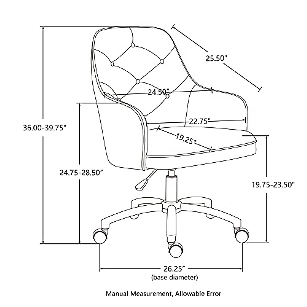 Glitzhome Velvet Fabric Gas Lift Adjustable Swivel Office Chair, Cream White