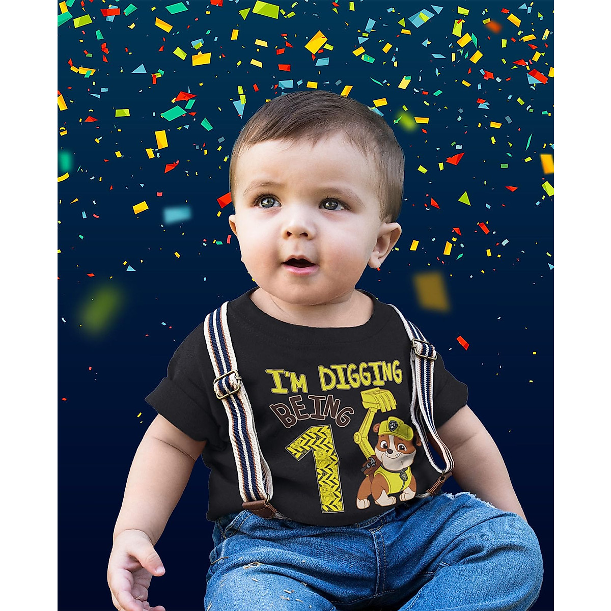 Paw Patrol Rubble Digging 1st Birthday Shirt 1 Year Old Boy Infant Kids T-Shirt 18M Black