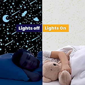 Glow in The Dark Stars for Ceiling, Outer Space Blue Wall Stickers,Galaxy Universe Wall Decal Shooting Stars Rockets,508 Pcs for Kids Boys Girls Bedroom Nursery Playroom Room Decoration