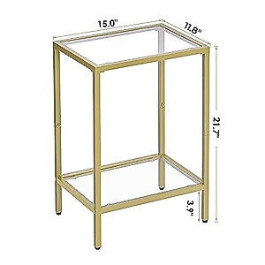 HOMSHO Side Tables Set of 2, End Tables with Tempered Glass, 2-Tier Nightstands with Storage Shelves, Slim Sofa Table for Living Room, Bedroom (2, Golden)