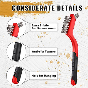 Patelai Wire Brush Set Stainless Steel/Brass/Nylon Bristles with Curved Handle Grip, Extra Bristles for Narrow Areas, Heavy Duty Mini Crimped Scratch Brush for Cleaning Grill (Classic,10 Pcs)