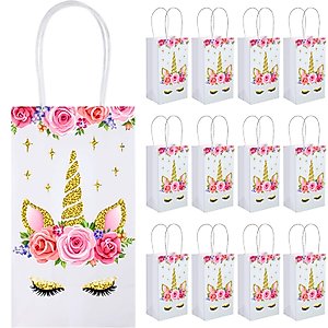 SATINIOR 12 Packs Unicorn Party Favor Bags, Unicorn Party Goodie Treat Gift Candy Bags with Handle Unicorn Theme Goody Bag for Unicorn Birthday Party Suppliers Baby Shower