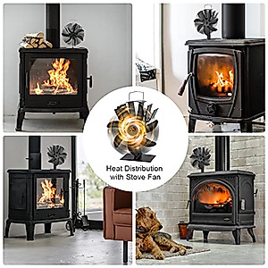 LAMA Heat Powered Stove Fan, 7 Blades Fireplace Fan with Designed Silent Operation, Upgrade Designed Motors Non-Electric Stove Fan for Wood Burning Stove/Pellet/Log Burner (Include Thermometer)