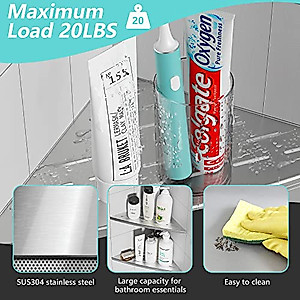 Qeke Corner Shower Shelf Brushed Nickel, 304 Stainless Steel 11.5” Recessed Corner Shelf Bathroom for Tiled Wall, Floating Shower Shelves Shampoo Holder, No Drilling, 2 Pack