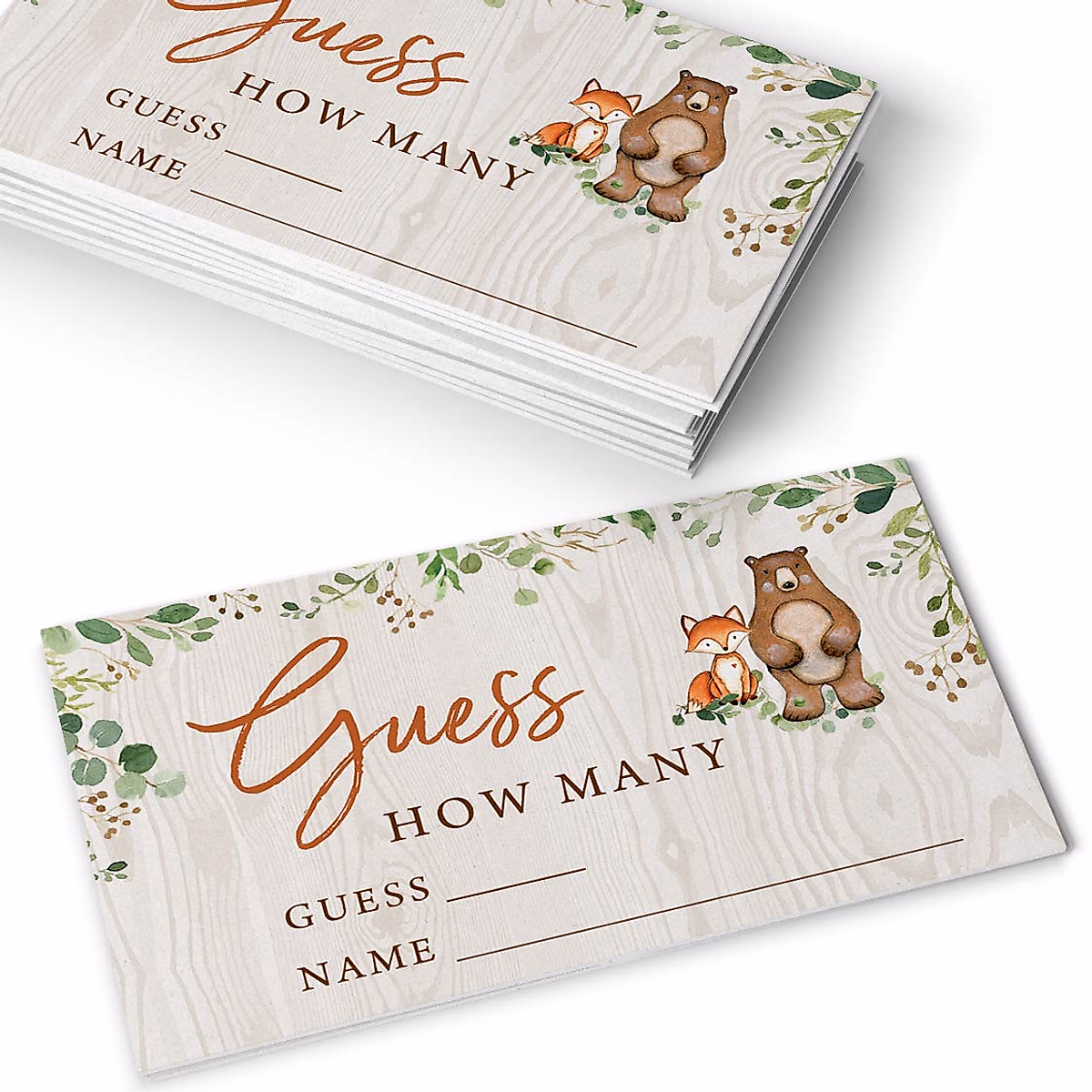 Printed Party Baby Shower Games – Guess How Many Candy Jar Game, Woodland Forest Animals Theme, 50 Cards & Sign