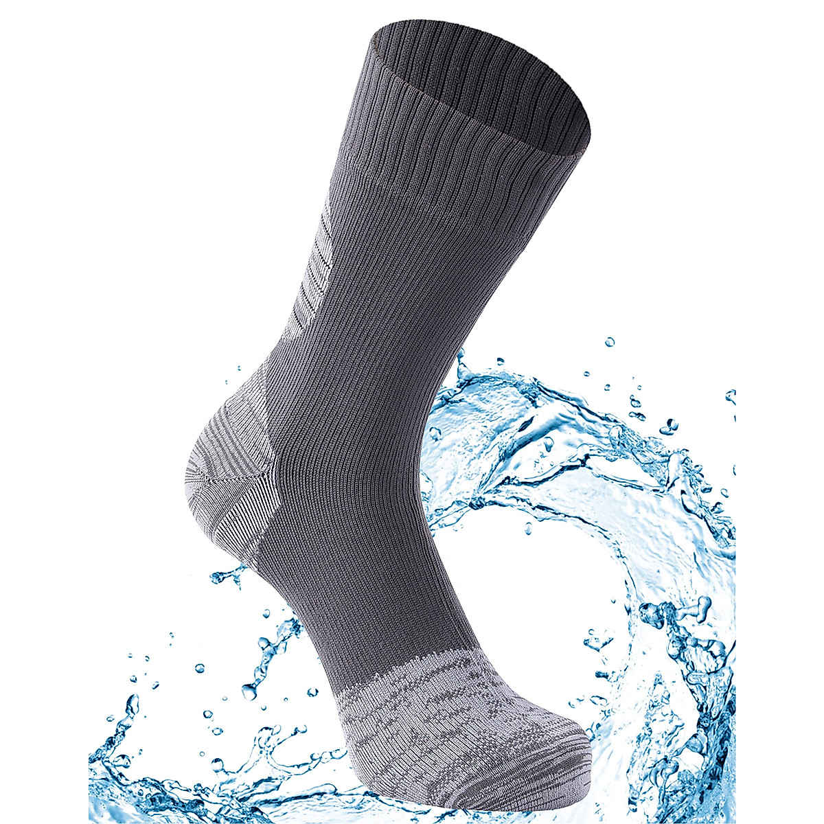 Agdkuvfhd Waterproof Hiking Socks for Men, Waterproof Warm Windproof Neoprene Socks Cold Weather Lightweight Seamless Anti Blister Hunting Sock 1 Pair (Gray, Large)