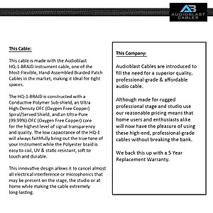 3 Units - 10 Inch - Audioblast HQ-1-BRAID (Black) - Ultra Flexible -Dual Shielded(100%) -Instrument Effects Pedal Patch Cable w/Low-Profile, R/A Gold Pancake TS(6.35mm) Plugs & Dual Staggered Boots