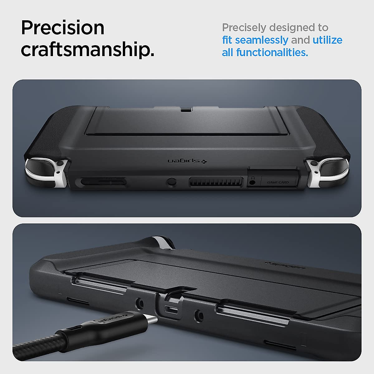 Spigen Thin Fit Designed for Nintendo Switch OLED Model 7 Inch and Joy-Con Controller Dockable Case with Kickstand Protective Case - Black