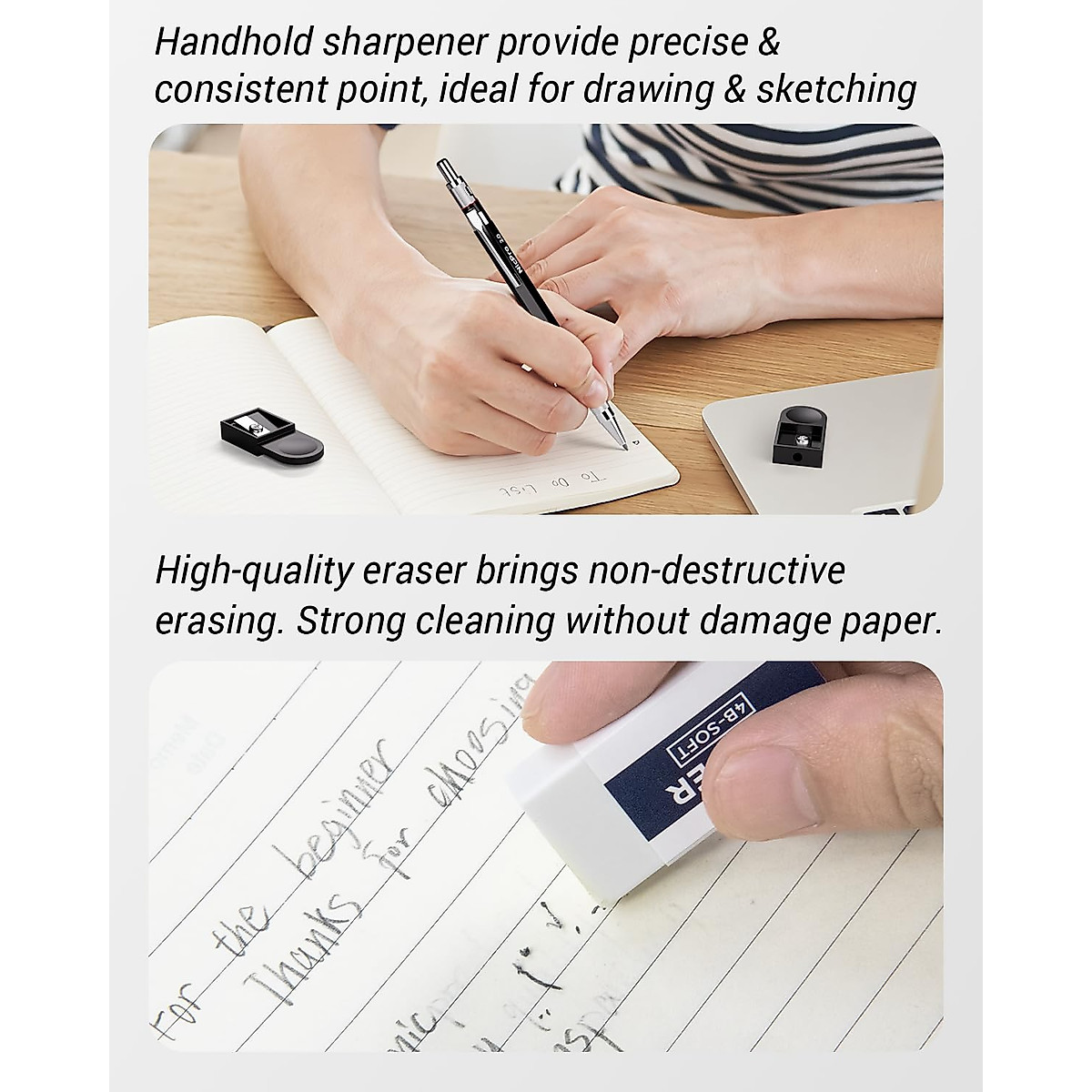 Nicpro 2mm Metal Mechanical Pencil Set with Case, 3PCS Lead Pencil Holder 2.0 mm with 144PCS Lead Refills (4H 2H HB 2B 4B 6B Color), Eraser, Sharpener for Drafting Writing Drawing Sketching