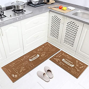 Carvapet Non-Slip Kitchen Mats Set Rubber Backing Doormat Runner Rug Set, Cozinha Design (Navy Blue 15"x47"+15"x23"+15"x23")