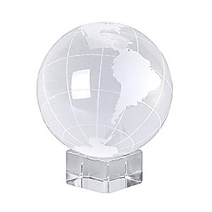 OwnMy World Globe Crystal Ball Glass Sphere Display Globe Paperweight Healing Meditation Ball with Clear Stand for Creative Gift (Globe / 80MM)
