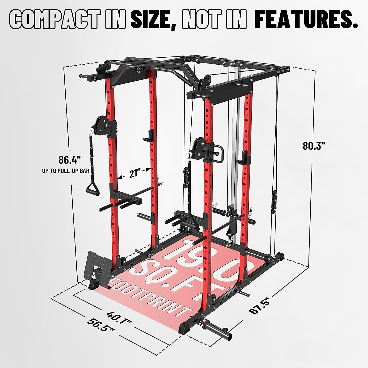 Mikolo Power Cage Power Rack with Cable Crossover System, 1500LBS Squat Rack,with LAT Pull Down System, Home Gym Packages with Weight Bench, Olympic Barbell Weight Set-Red