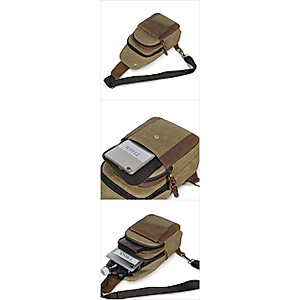 Le'aokuu Men Canvas And Genuine Leather Outdoor Casual Travel Hiking Waterproof Crossbody Chest Sling Bag Shoulder Strap Backpack 8013 (0 Brown)