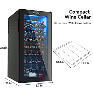 Kerilyn 32 Bottle Wine Fridge, 2.75Cu.Ft./78L Thermoelectric Free Standing Wine Cooler Refrigerator with Interior LED Light, 54°F - 66°F Digital Temperature Control Wine Refrigerator For Red Wine