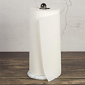 Creative Home Natural Marble Base Paper Holder Kitchen Towel Dispenser with Gunmetal Finish Metal Pole, 5-1/2" Diam. x 12-5/8" H, Off-White (patterns may very)