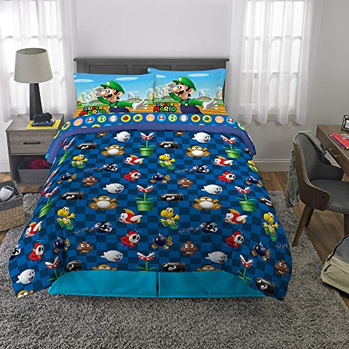 Franco Kids Bedding Super Soft Comforter and Sheet Set, (5 Piece) Full Size, Mario