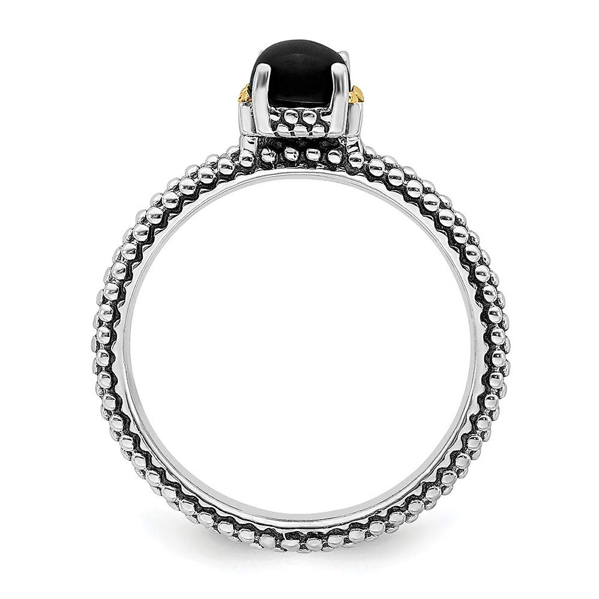 Solid 925 Sterling Silver and 14k Yellow Gold Stackable Onyx Vintage Antiqued Ring Eternity Band Size 8