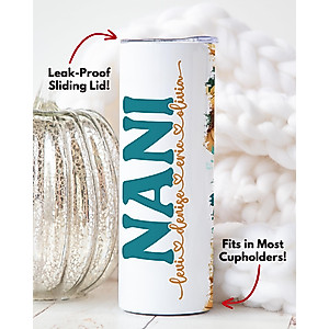 Personalized Nani Tumbler, 20 oz Stainless Steel Sunflower Cup with Lid & Straw, Custom Grandma Gift with Grandkids’ Names, Floral Grandmother Coffee Mug for Birthday, Mother’s Day or Christmas