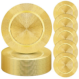 Yinder Set of 24 Round 13" Gold Charger Plates Plastic Reef Plate Chargers Decorative Plates for Table Elegant Gold Decor Plates for Wedding Event Banquet Holiday Birthday Party Place Setting